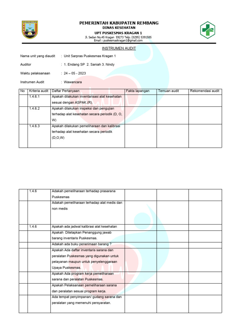 Instrumen Audit Internal Sarpras | PDF | Pengembangan Diri | Kesehatan ...