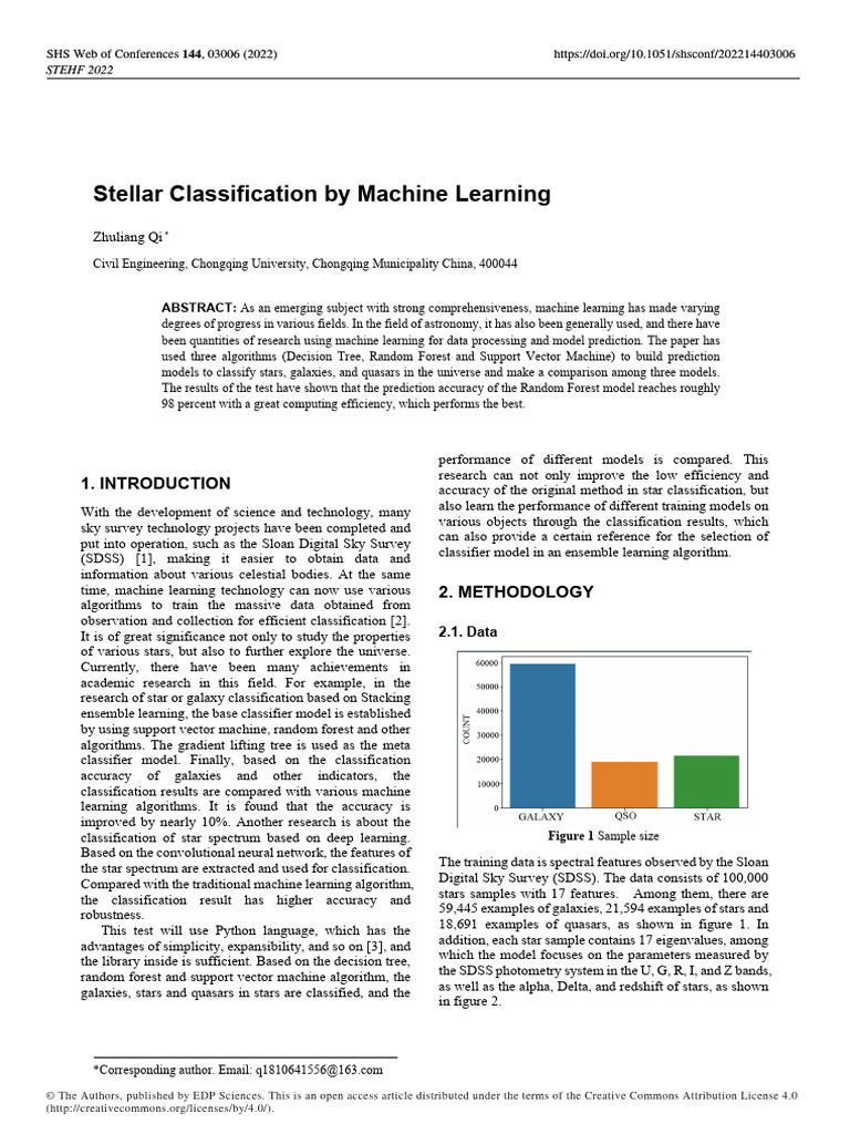 Stellar Classification by Machine Learning | PDF | Support Vector Machine | Statistical ...