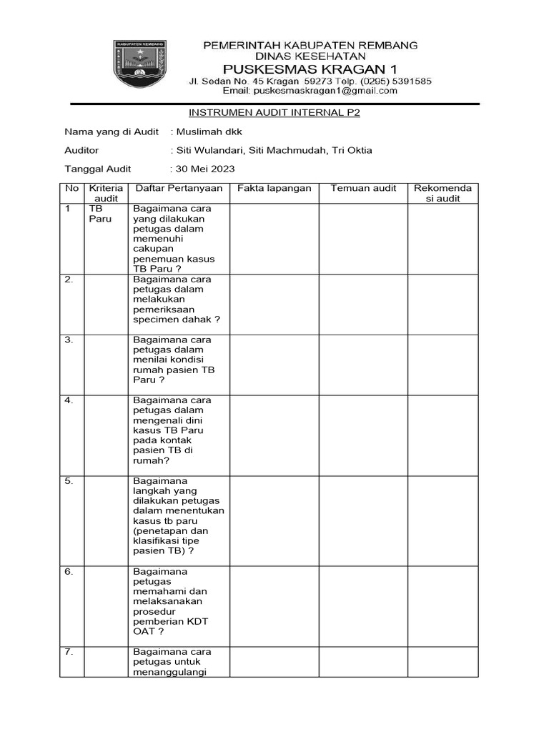 Instrumen Audit P2 | PDF