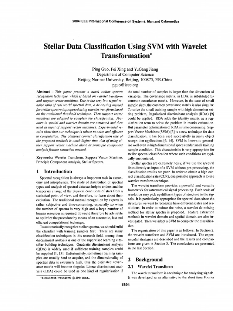 stellar-data-classification-using-svm-with-wavelet-transformatio | PDF | Wavelet | Support ...
