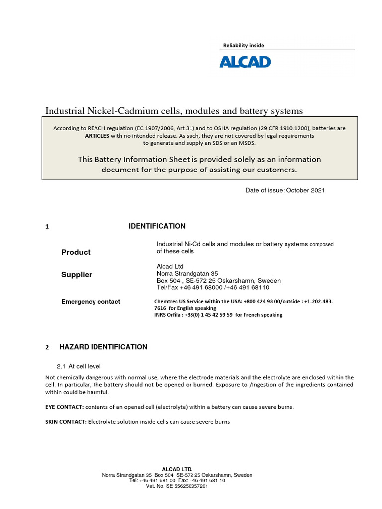 BIS - Battery Information Sheet - Cadmium - ALCAD - Oct2021 - EN ...