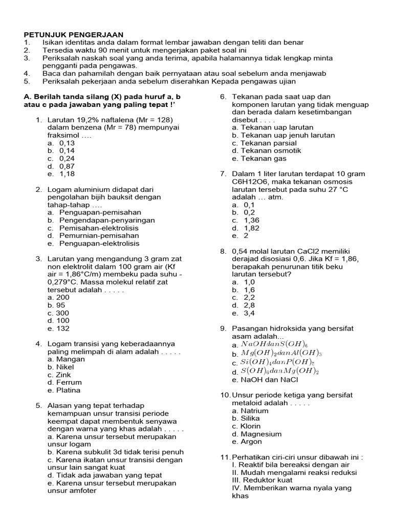 Soal PAS Kimia Kelas XII OK | PDF | Sains & Matematika