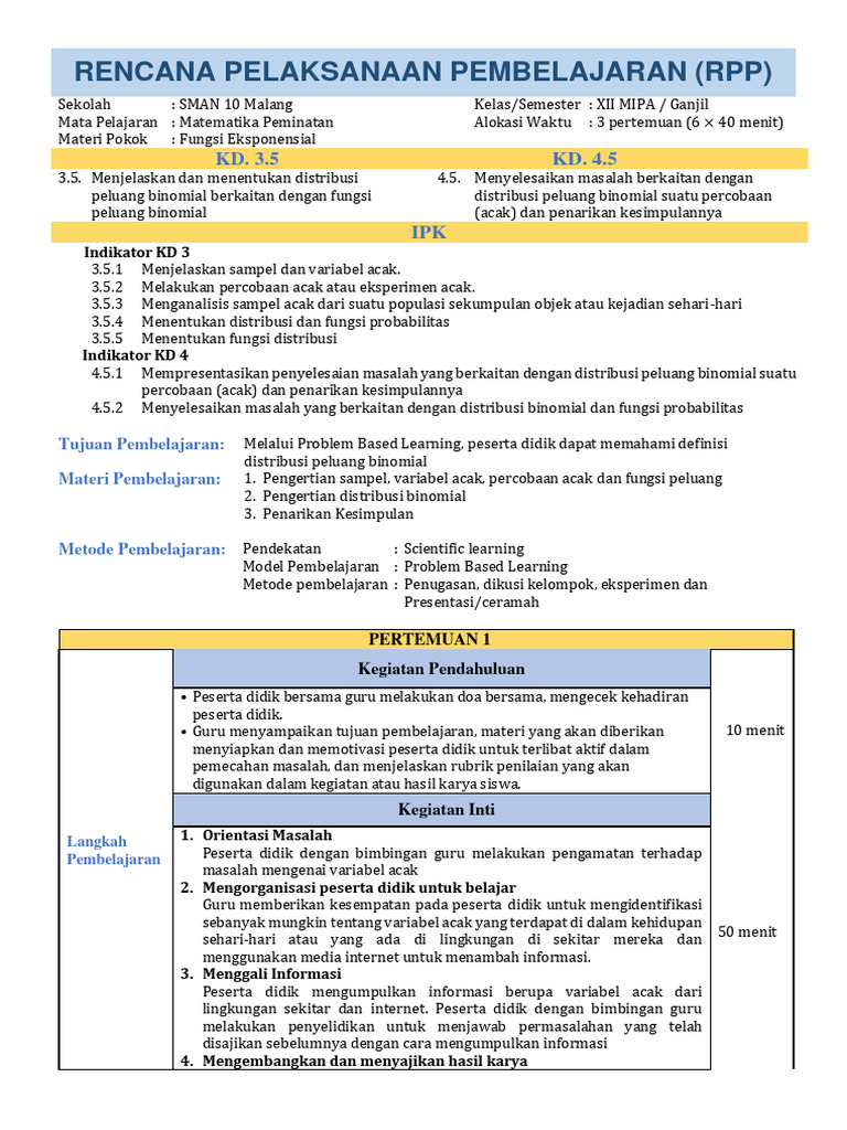 3.5. Distribusi Binomial (RPP) | PDF | Karier & Perkembangan | Sains ...