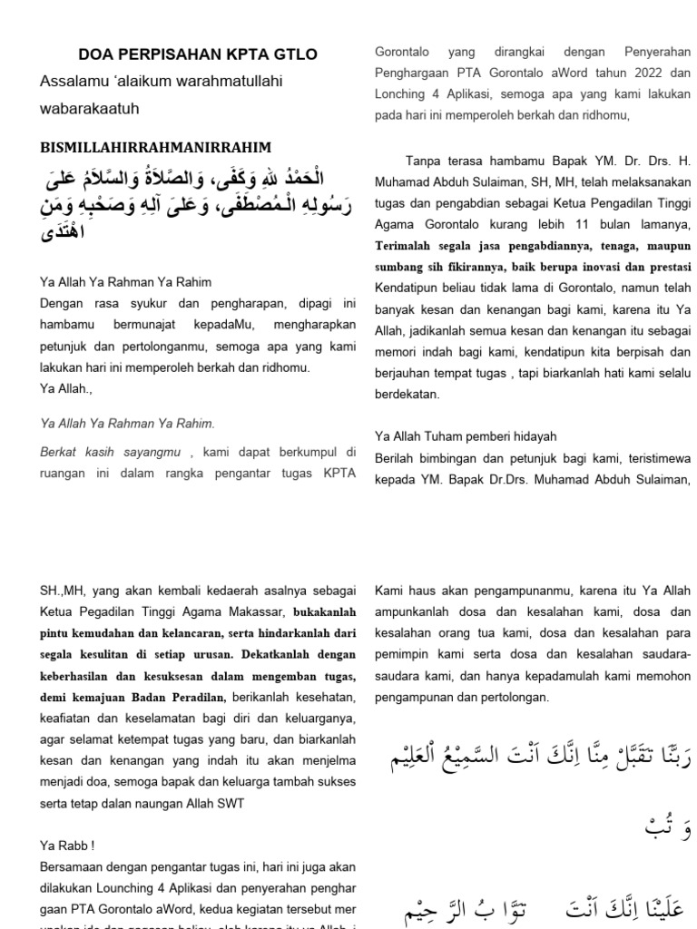 Doa Perpisahan Kpta Gtlo | PDF
