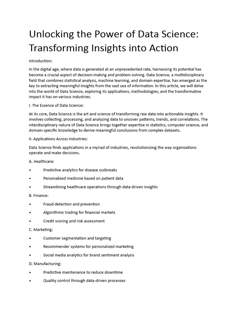 Unlocking The Power of Data Science | PDF | Data Science | Analytics Unlocking The Power of Data Science | PDF | Data Science | Analytics