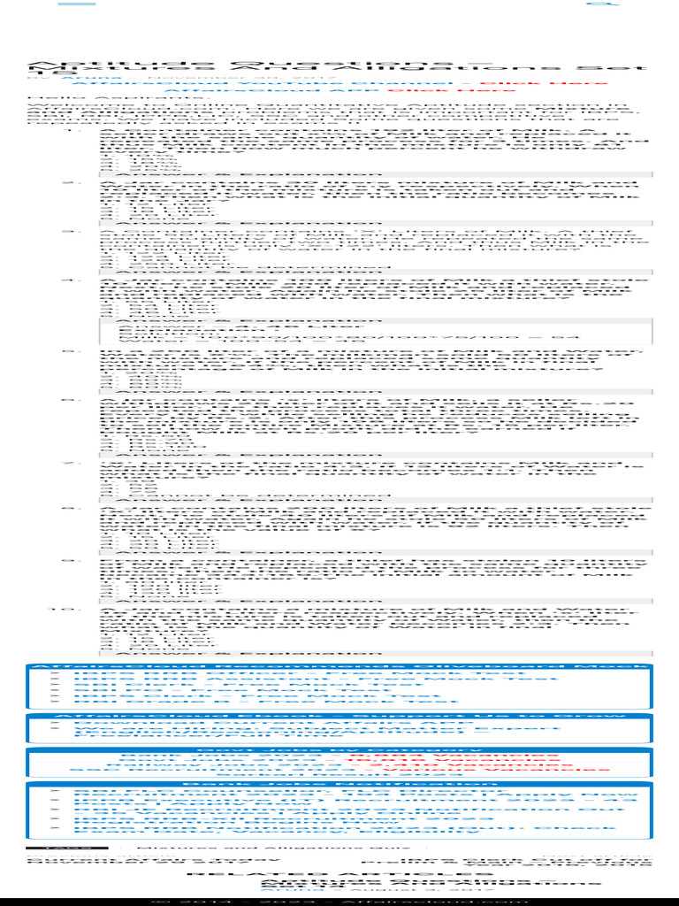Aptitude Questions - Mixtures and Alligations Set | PDF