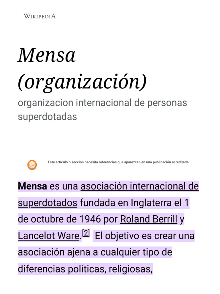 Mensa (Organización) - Wikipedia, La Enciclo3pedia Libre | PDF ...