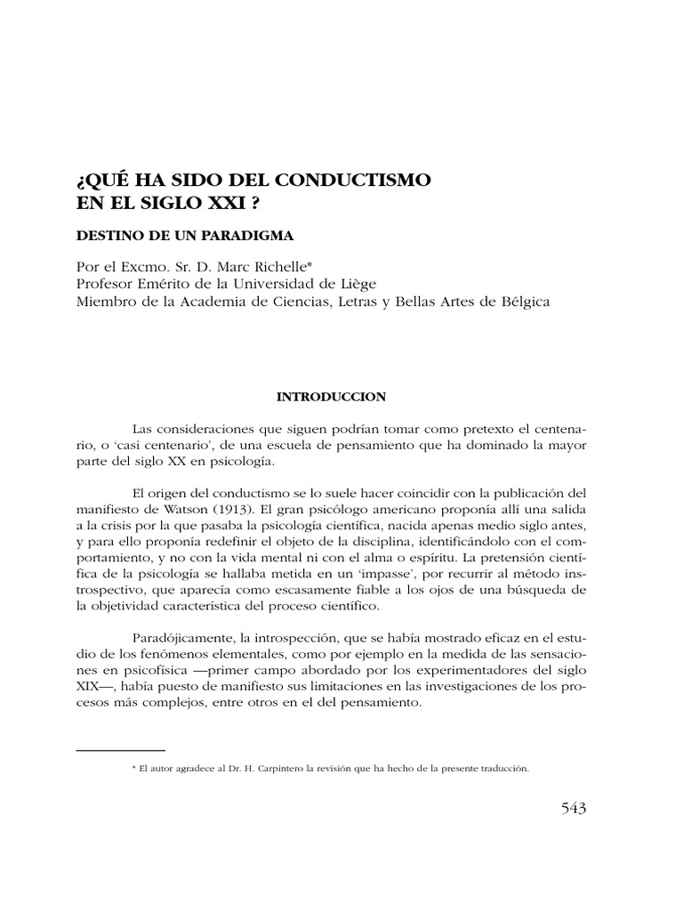 Evolución del Conductismo en Psicología | PDF | Sicología | Behaviorismo
