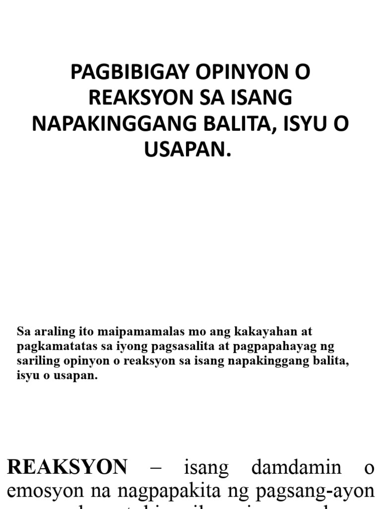 Opinyon at Reaksyon | PDF