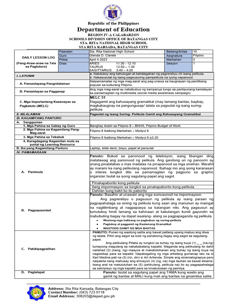 DLP Fil8 Q3 W8 | PDF