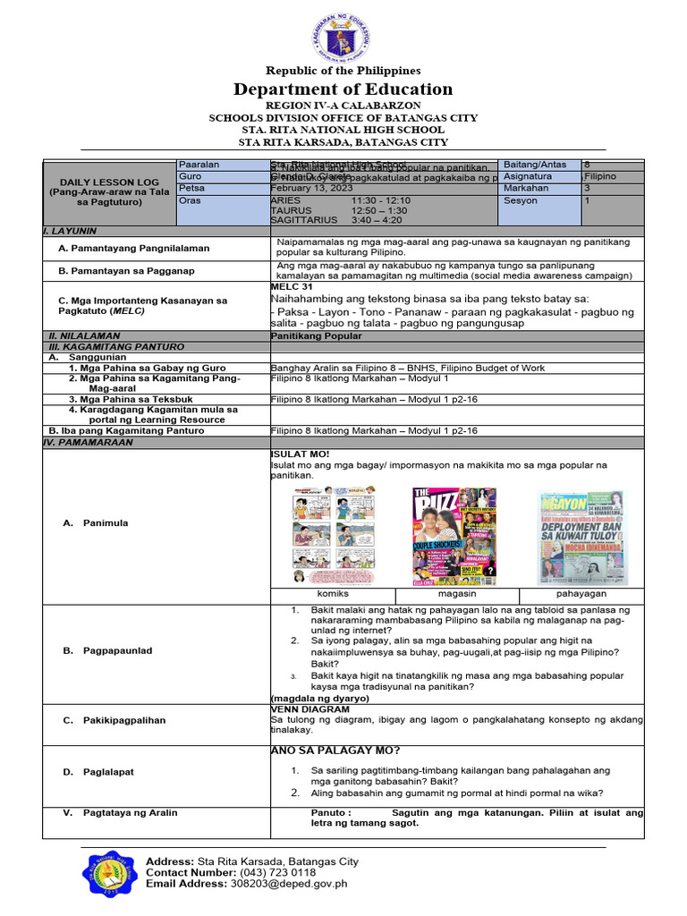 DLP Fil8 Q3 W1 | PDF