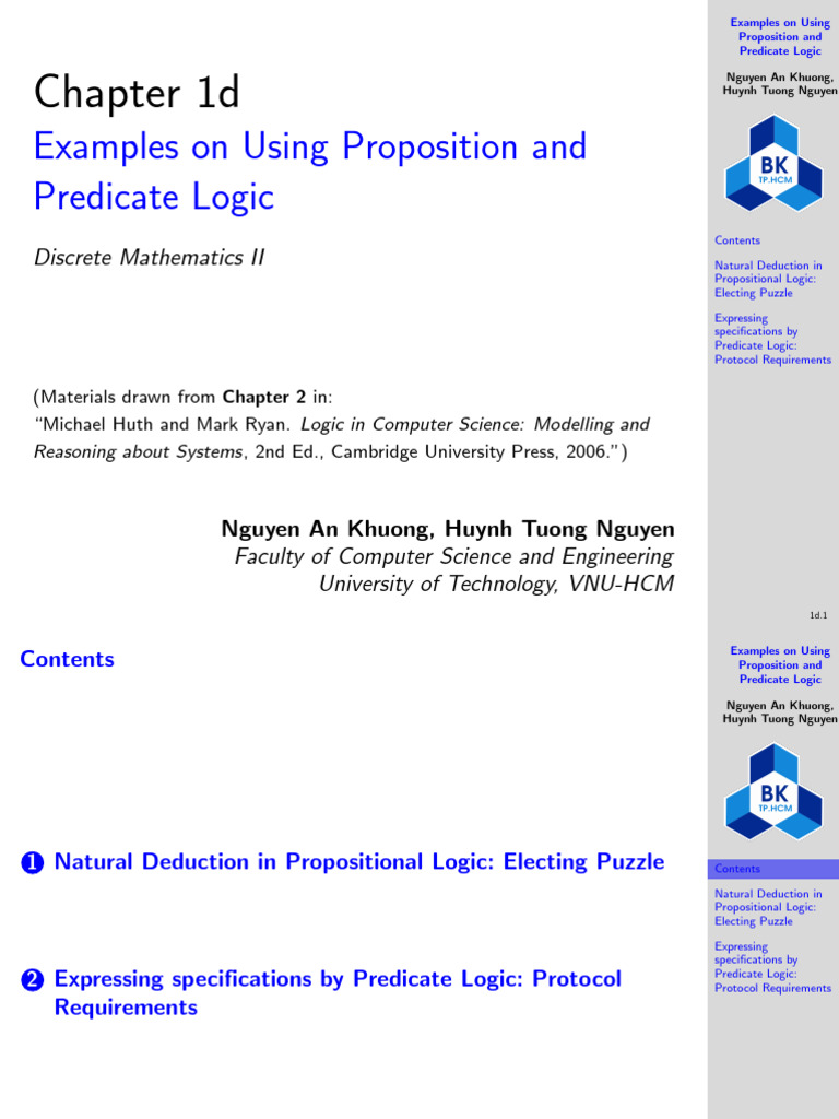 Dm2 - Ch1d - Examples On Using Propositional and Predicate Logic | PDF | Logic | First Order Logic