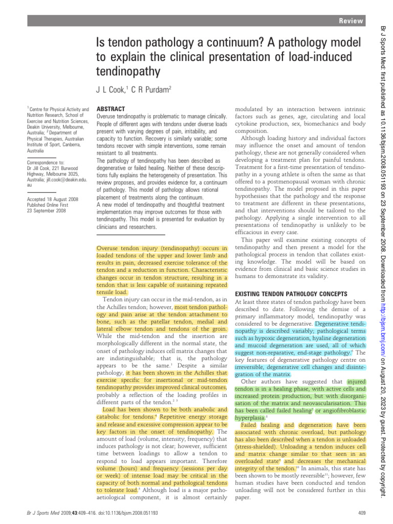 Tendinopathy Continuum 2008 (Cook & Purdam) | PDF | Tendon | Clinical ...