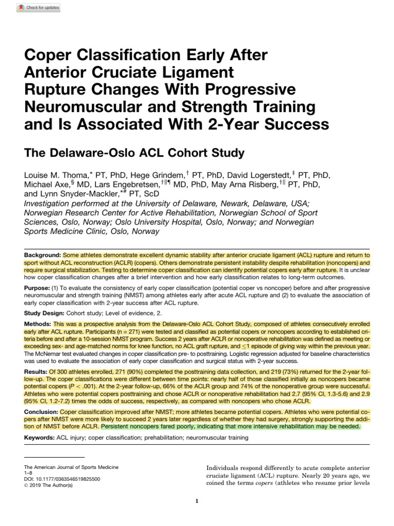 Coper Classification After ACL Rupture (Thoma Et Al 2019) | PDF | Knee ...