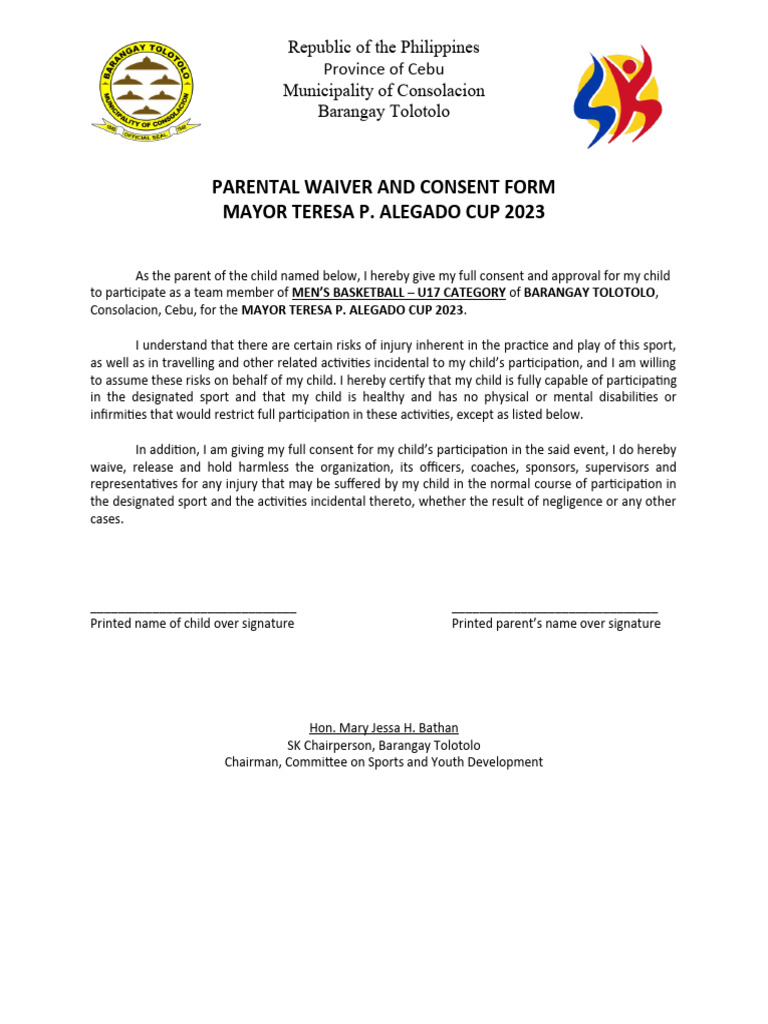 Parent Consent for Basketball Participation | PDF