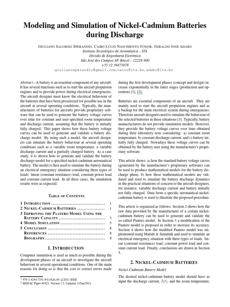Modeling and Simulation of Nickel Cadmiu | PDF | Simulation | Physical Sciences