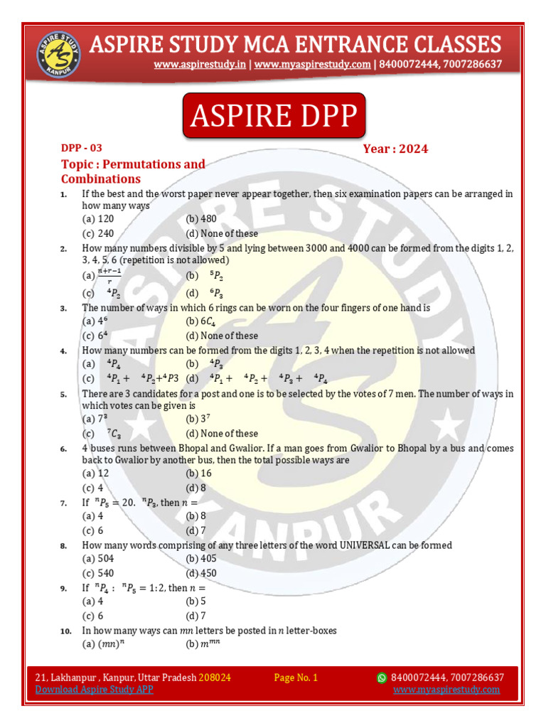Aspire DPP: Aspire Study Mca Entrance Classes | PDF