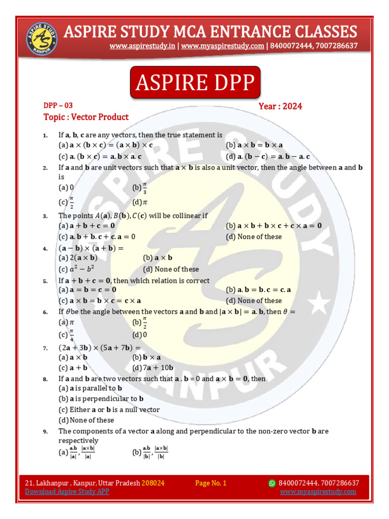 03 Vector Vector Product 28539721 Pdf Euclidean Vector Scalar Mathematics