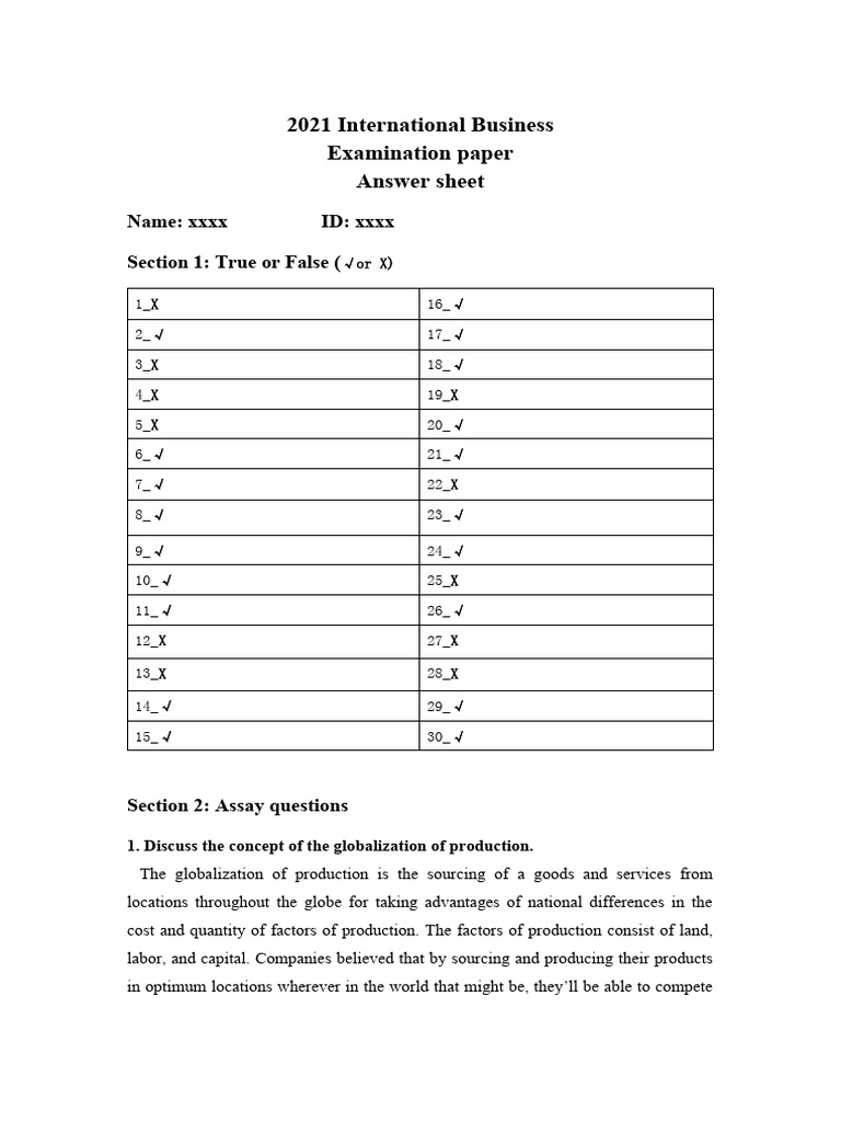 IB503 - Final Exam Answer Sheet | PDF | Exchange Rate | Competitive ...