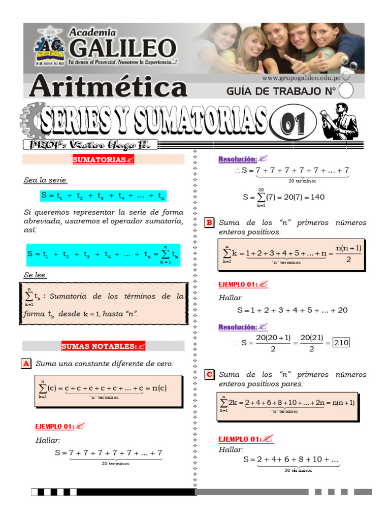 Series y Sumatorias 001 B2 HS Colegio Galileo Cusco | PDF | Notación Matemática | Matemáticas