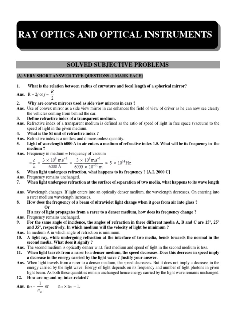 (Chapter-9) Ray Optcis and Optical Instruments-1 | PDF | Refractive Index | Optics