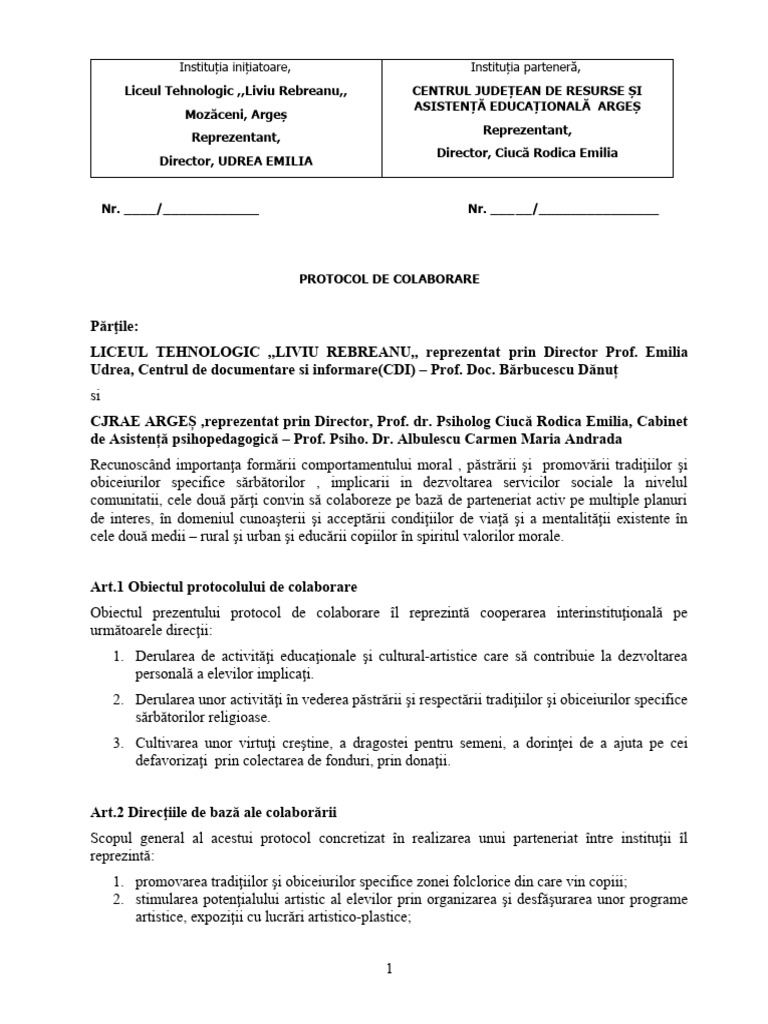 Protocol Colaborare Liceul-Cjrae | PDF