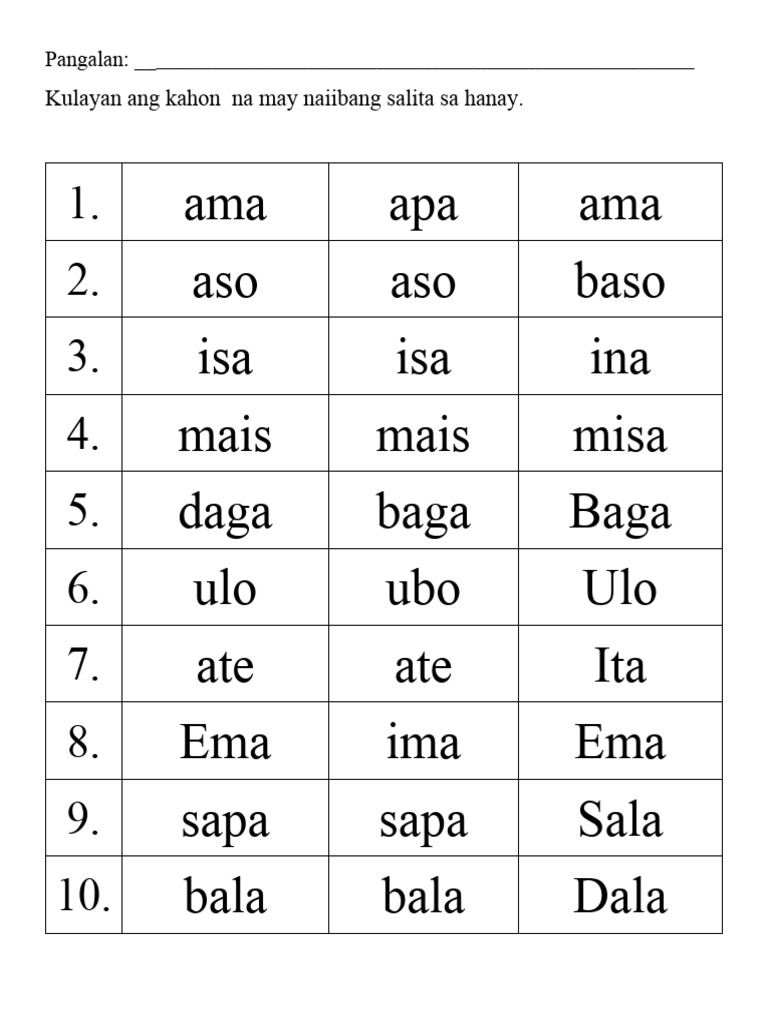 Naiibang Salita Sa Hanay | PDF