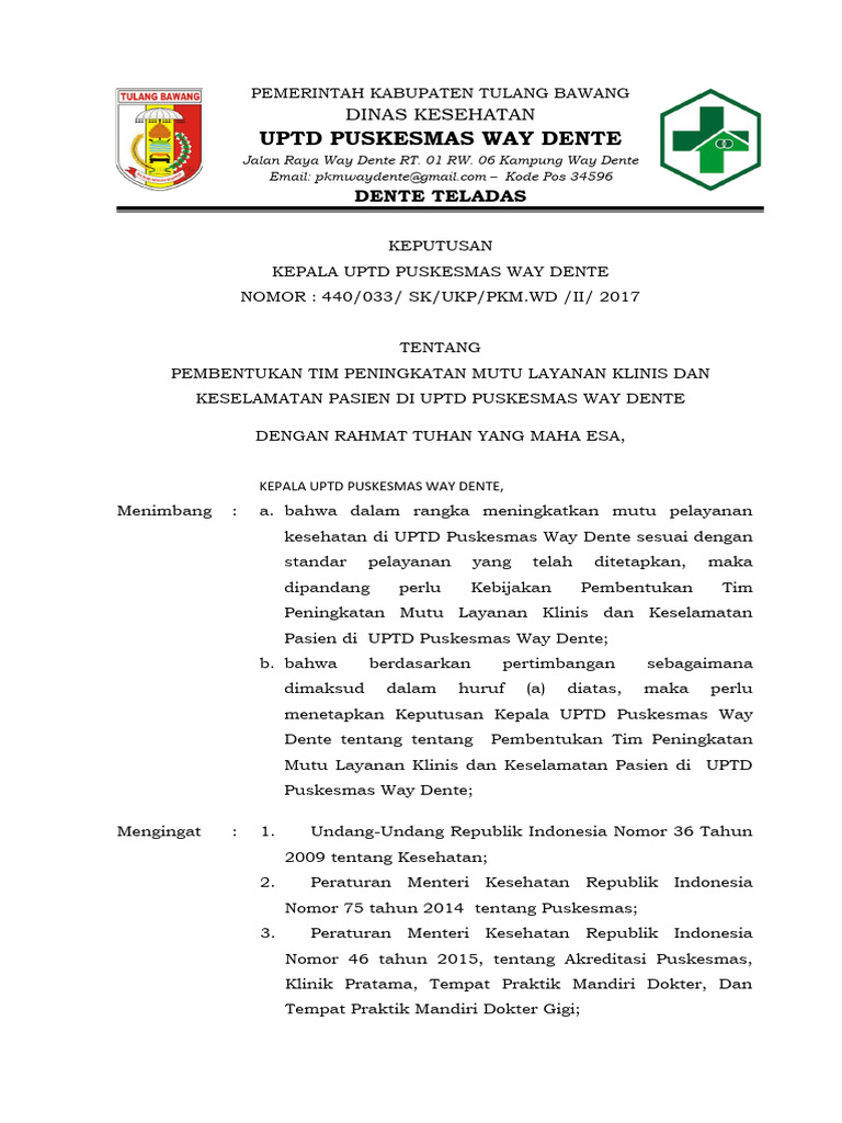 9.4.1.2 Pembentukan Tim Peningkatan Mutu Layanan Klinis Dan Keselamatan Pasien | PDF | Sains ...