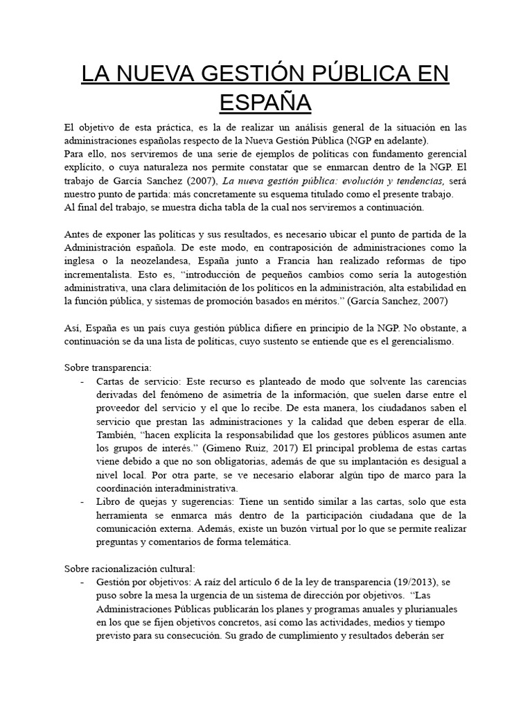 La Nueva Gesti n P blica En Espa a PDF Administraci n P blica