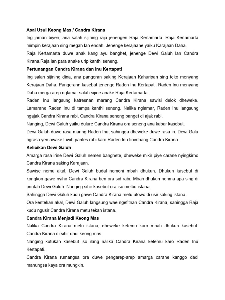 Dongeng Jawa Keong Mas | PDF