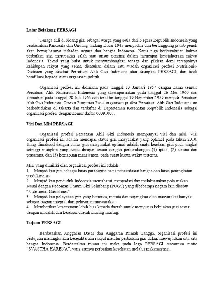 Latar Belakang PERSAGI | PDF