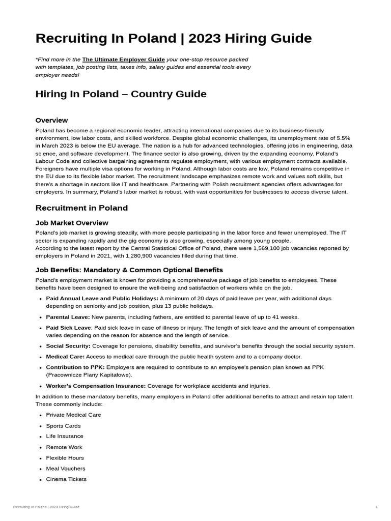 Recruiting In Poland 2023 Hiring Guide | PDF | Employment | Employee ...