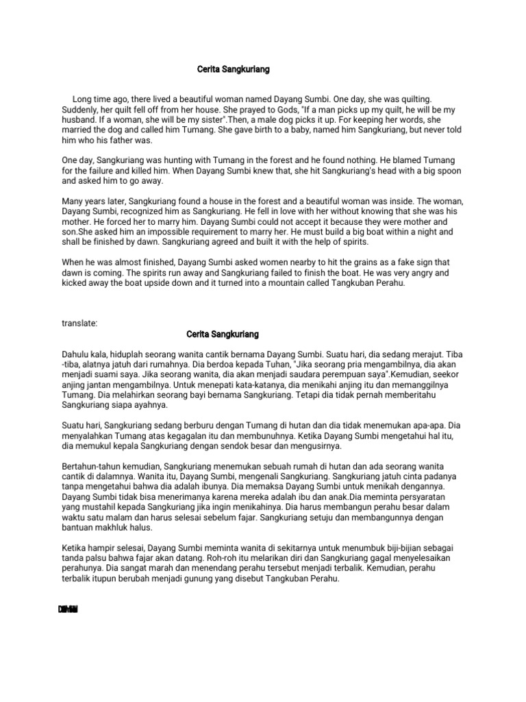 Cerita Sangkuriang Translate | PDF | Legends | Folklore
