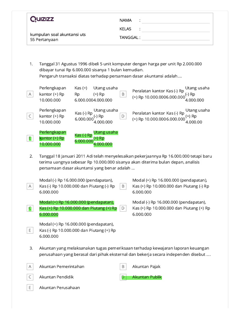 Kumpulan Soal Akuntansi Uts | PDF