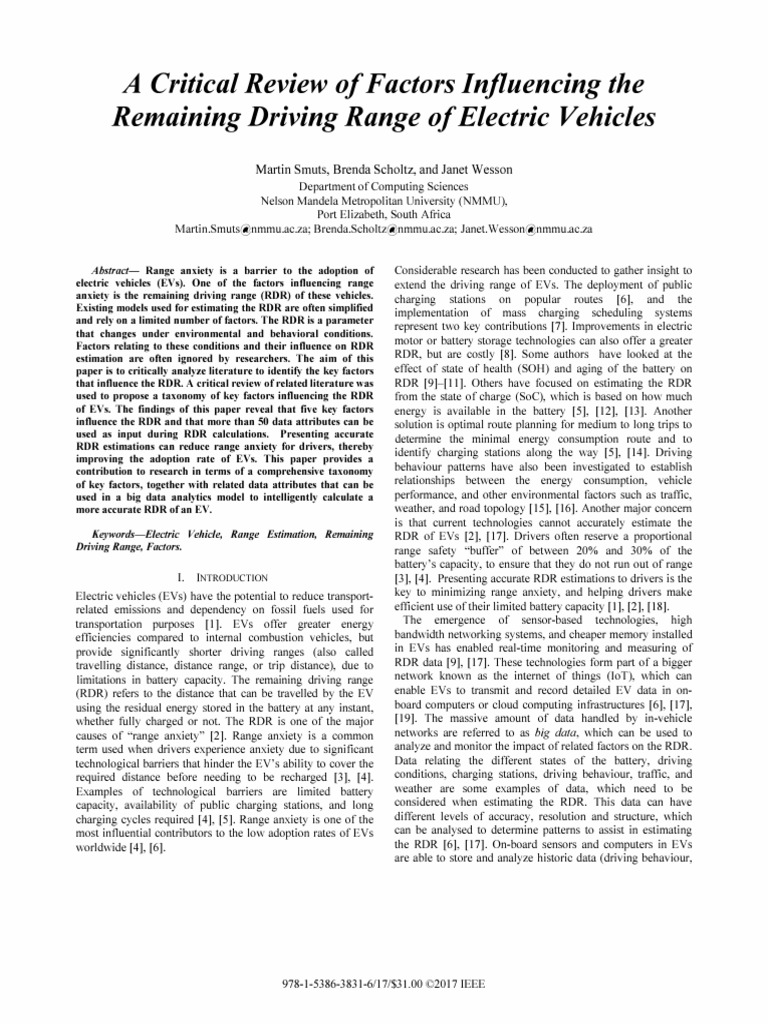 A Critical Review of Factors Influencing The Remaining Driving Range of ...
