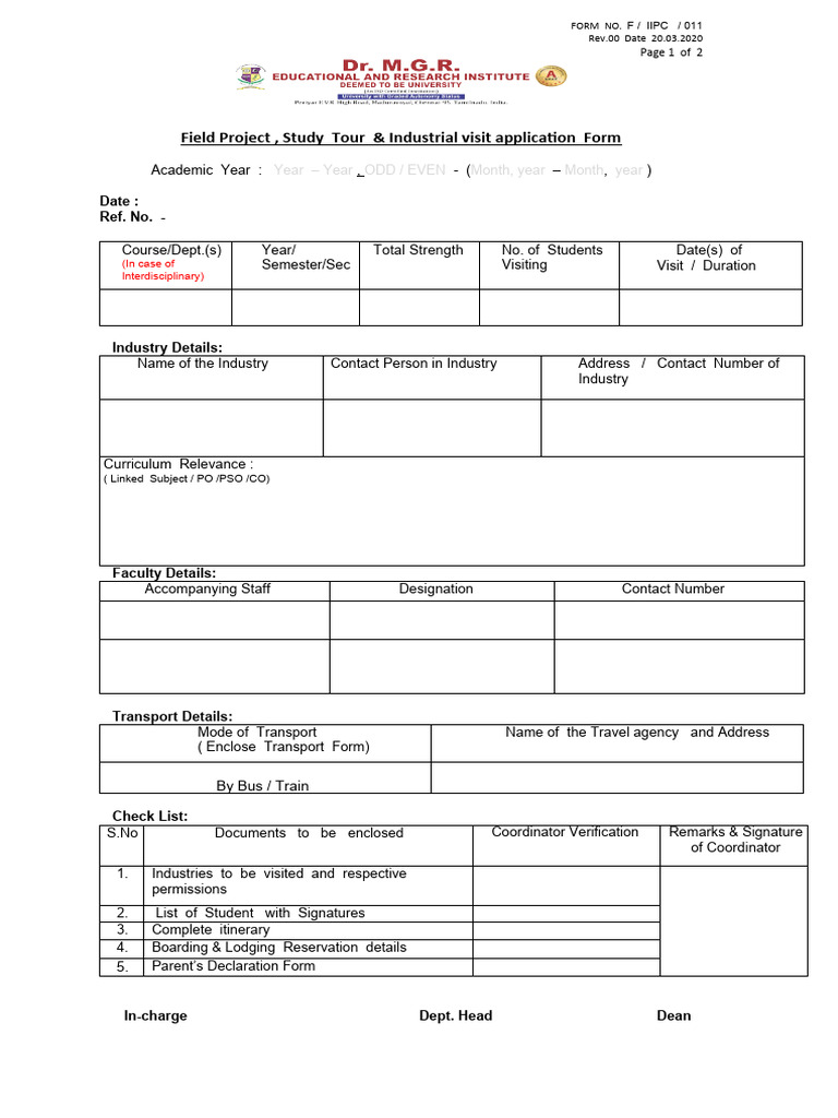 Study Tour Application Form for Students | PDF | Career & Growth