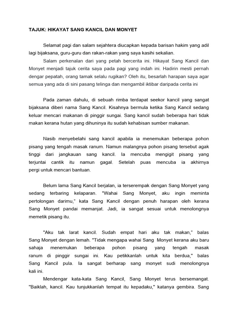 Hikayat Sang Kancil dan Monyet | PDF