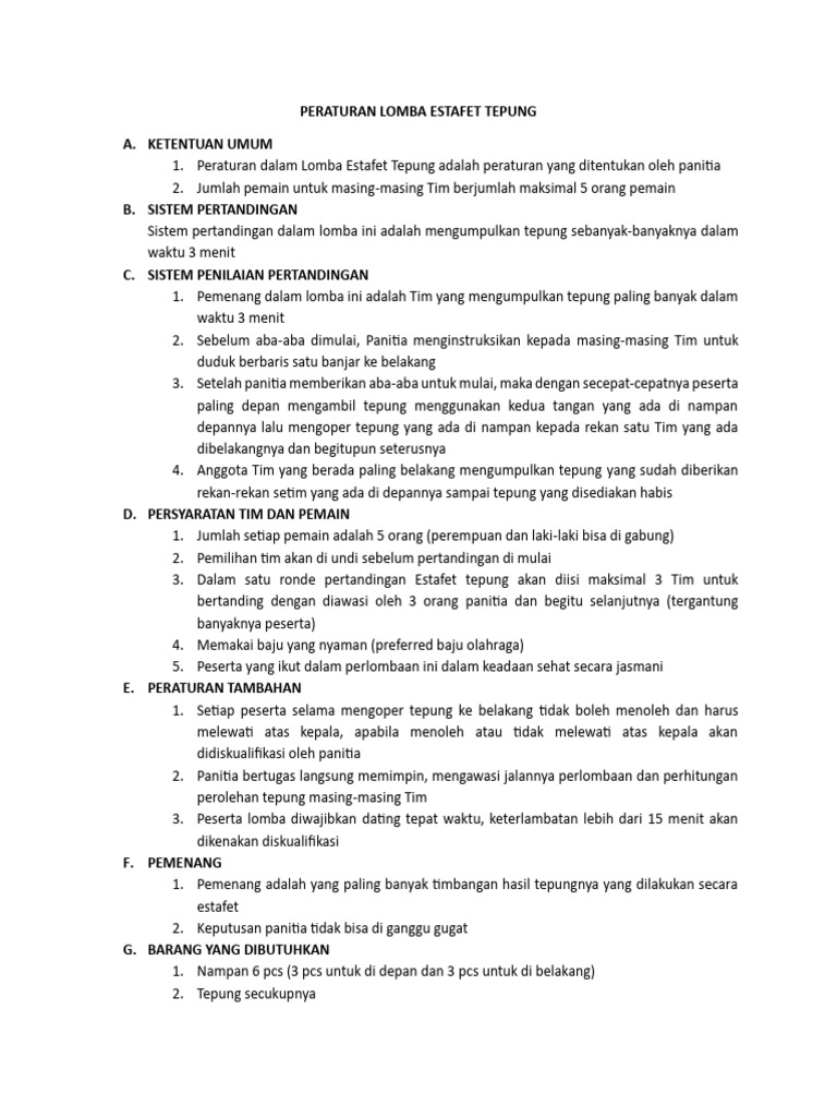 Peraturan Lomba Estafet Tepung | PDF