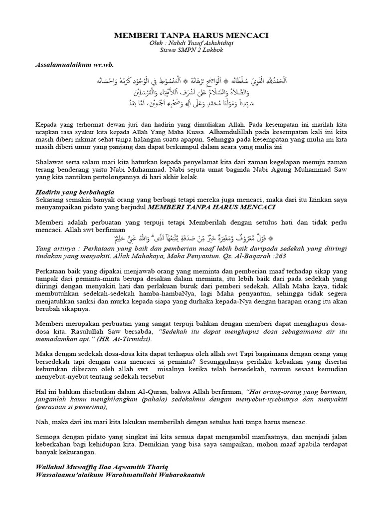 Memberi Tanpa Harus Mencaci - Nahdi Yusuf Ashshidiqi | PDF