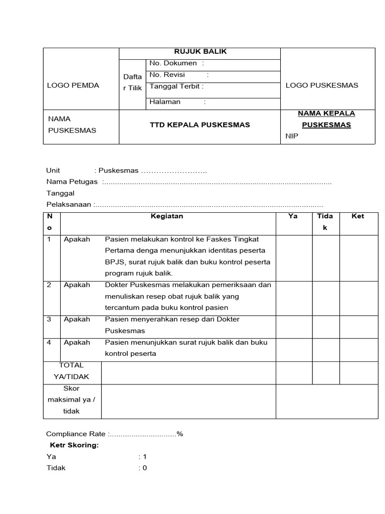 3721 Daftar Tilik Rujuk Balik | PDF