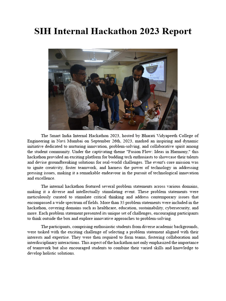 SIH Internal Hackathon 2023 Report | PDF | Innovation | Creativity
