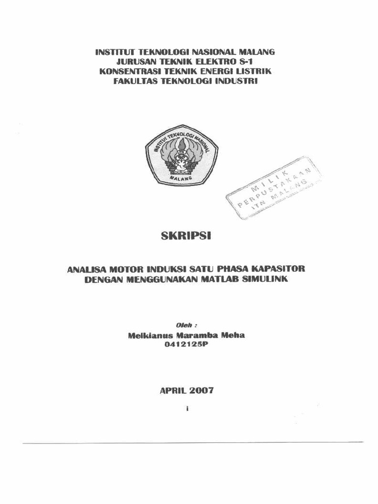 Analisa Motor Induksi Satu Phasa Kapasitor Dengan Menggunakan Matlab ...
