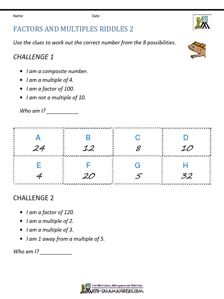 Factors and Multiples Riddles 2 | PDF