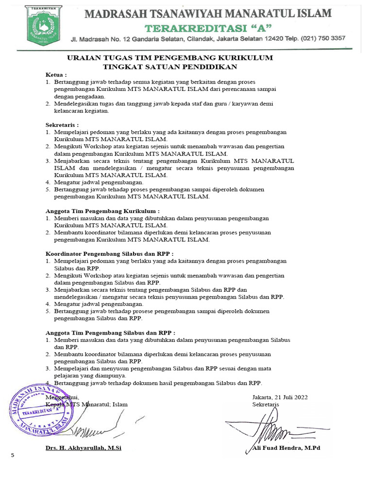 Uraian Tugas Tim | PDF