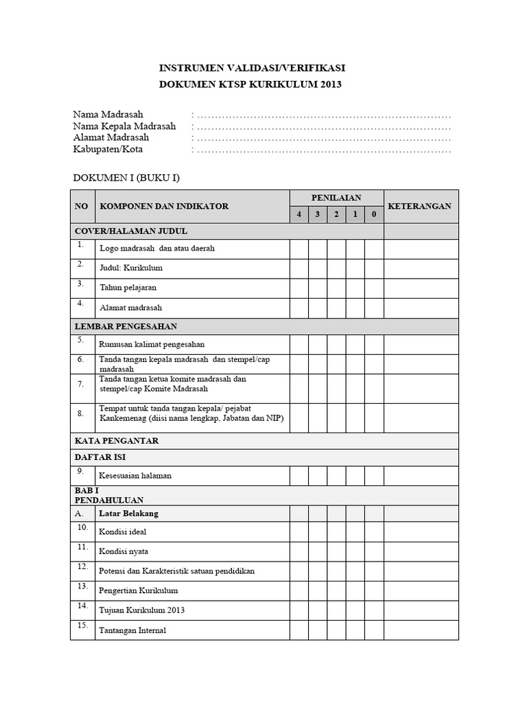 INSTRUMEN VALIDASI KTSP | PDF