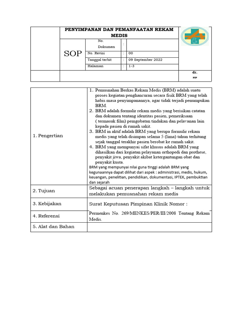 Sop Pemusnahan Rekam Medis | PDF