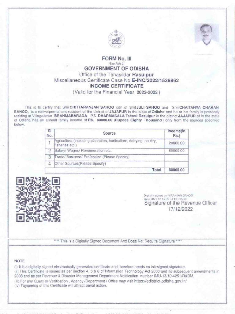 Income Certificate | PDF