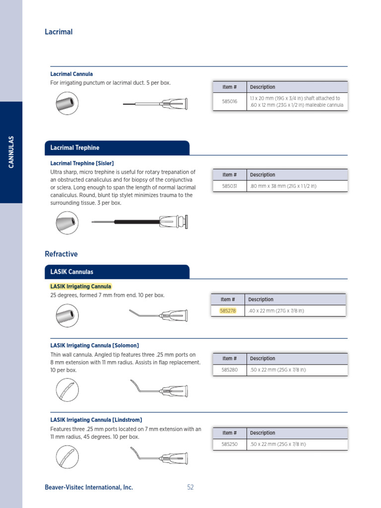 Lacrimal Cannulas and Trephines Overview | PDF