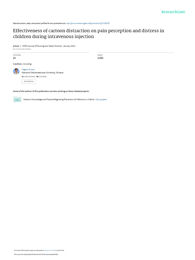 Effectiveness of Cartoon Distraction On Pain Perce | Download Free PDF ...