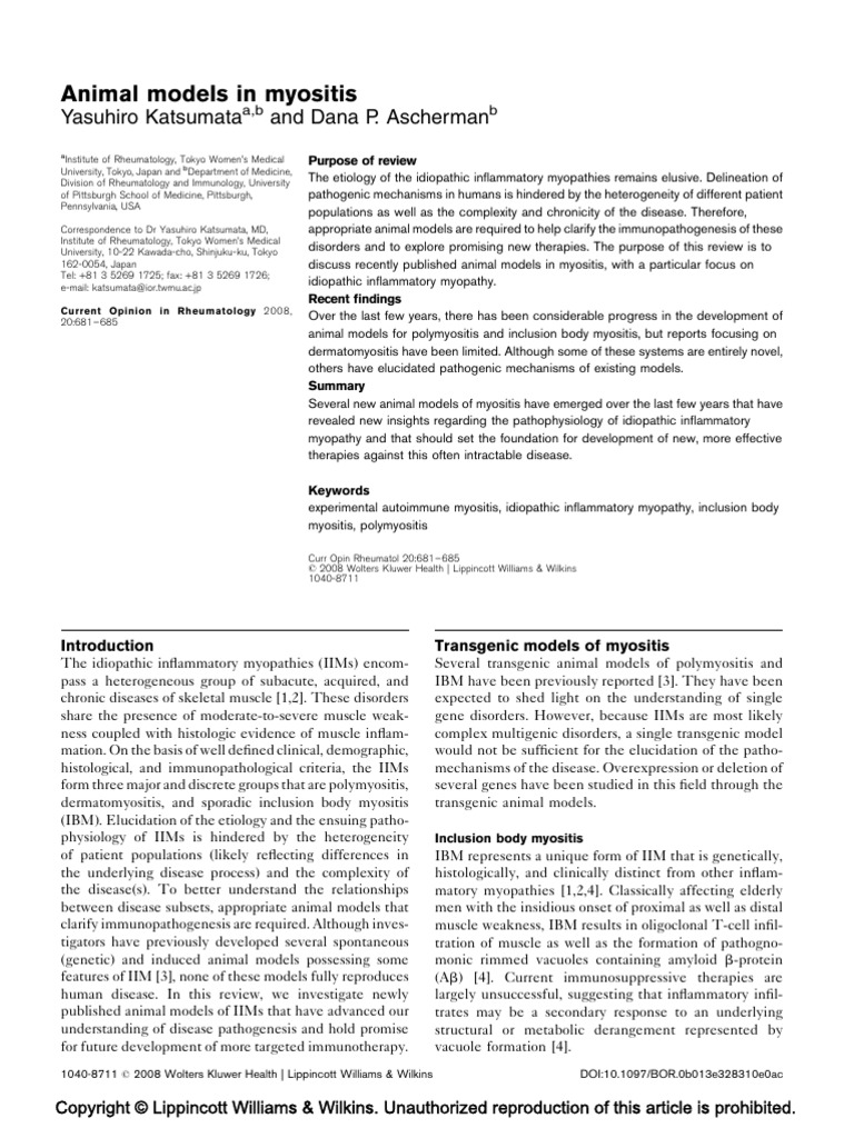 Animal Models in Myositis - REVIEW | PDF | Skeletal Muscle | Antigen